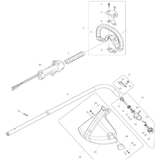 Makita ER2550LH - Petrol String Trimmer - Handle Assembly Diagram | GHS