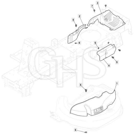 827M - 2023 - 2T0090283/M23 - Mountfield Ride On Mower Guards Diagram | GHS