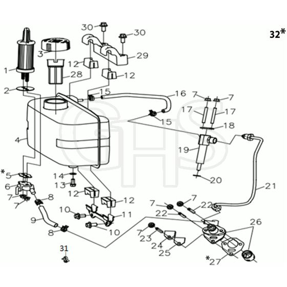 K7000 HD - Bertolini Engine Complete tank Diagram | GHS