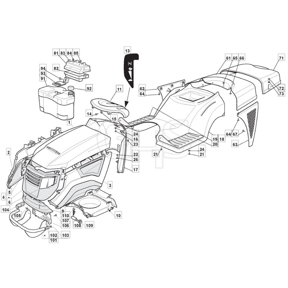 1636H - 2006 - 13-2679-11 - Mountfield Ride On Mower Body Diagram | GHS