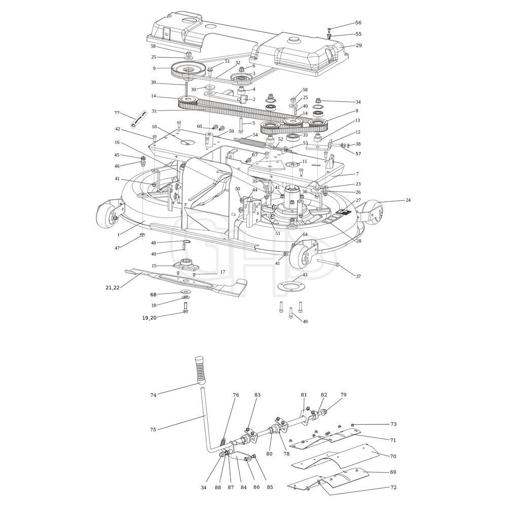 EF 106/22 HP - 2023 - Efco Ride On Mower Mowing Deck Diagram | GHS