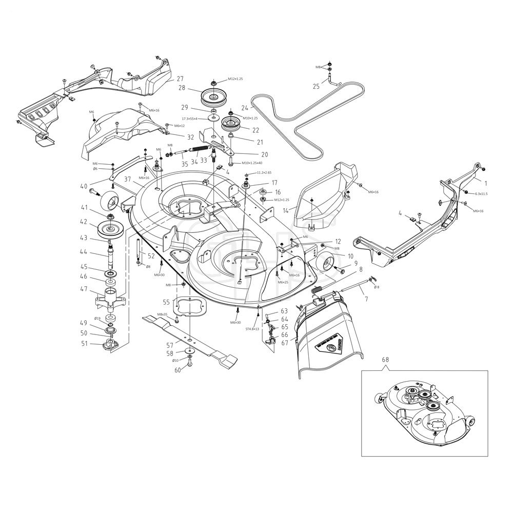 EF 109L/16 K - 2024 - Efco Ride On Mower Mowing Deck Diagram | GHS