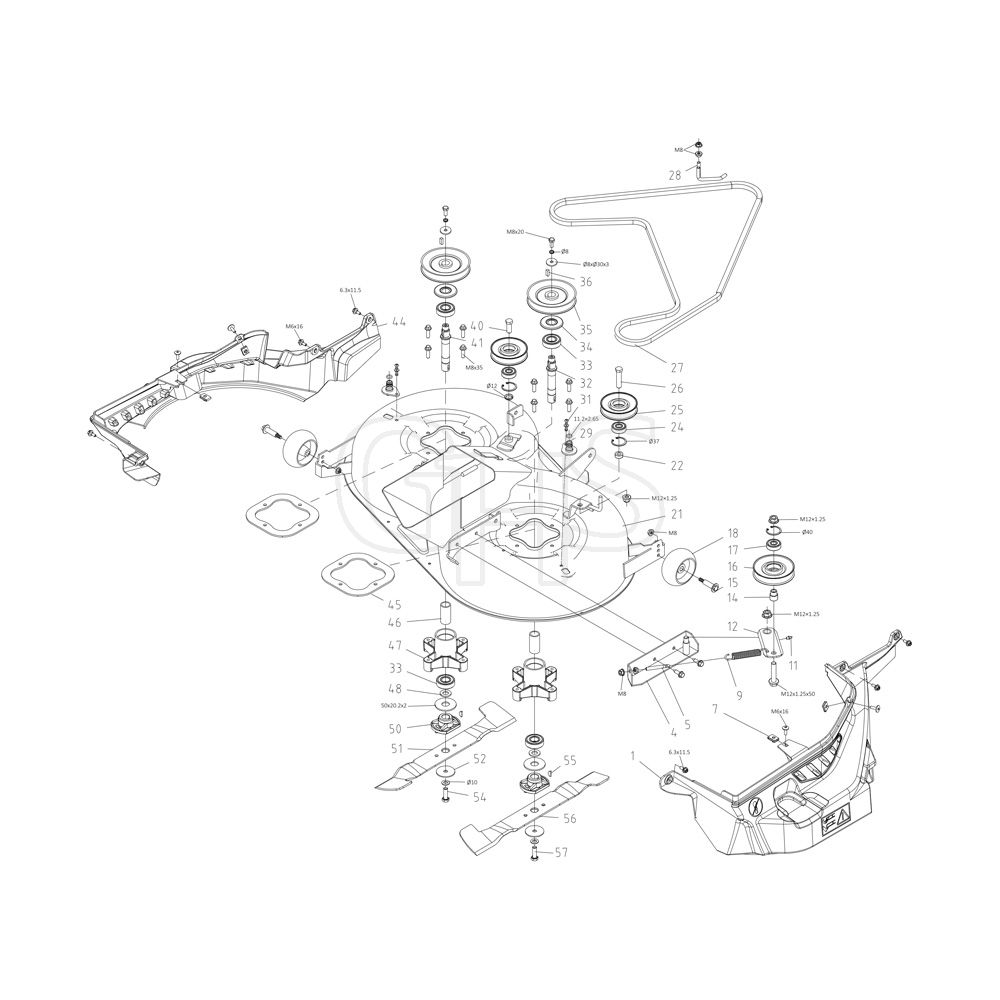 EF 92R/16 K - 2025 - Efco Ride On Mower Mowing Deck Diagram | GHS