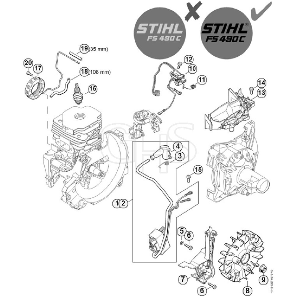 Genuine Stihl FS490 C-EM L / J - Ignition system FS 490 C-EM KW | GHS