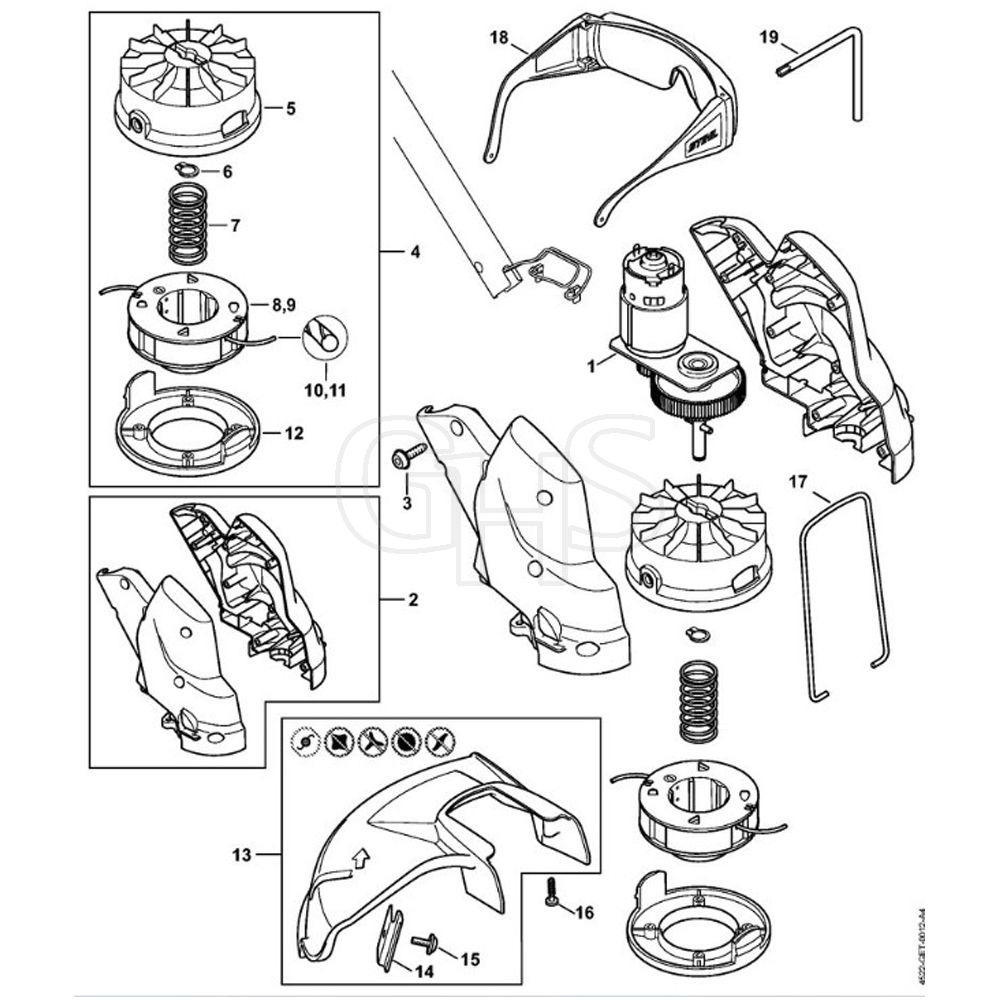 Stihl FSA56 - Electric Motor, Cutting Head - Parts Diagram | GHS