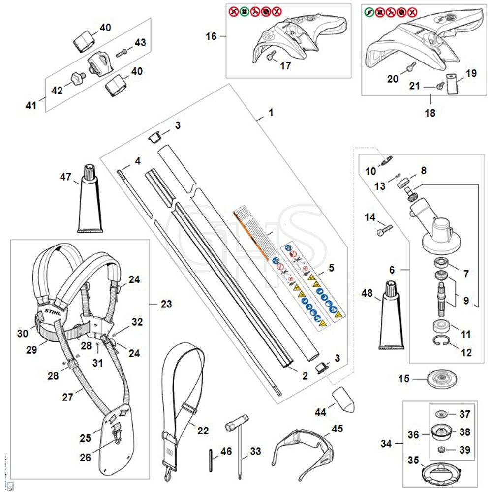 Stihl FSA80.0 - Drive Tube Assembly, Gear Head, Deflector - Parts ...