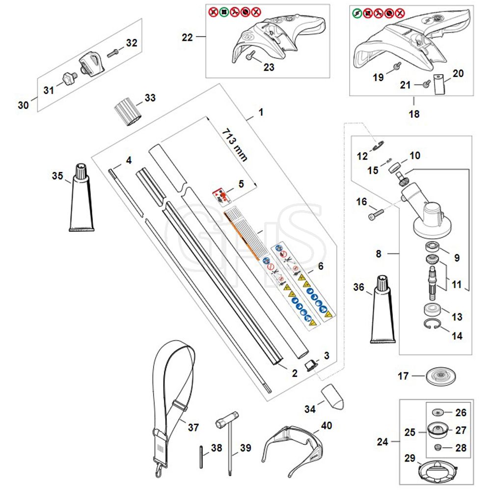 Stihl FSA80.0R - Drive Tube Assembly, Gear Head, Deflector - Parts ...