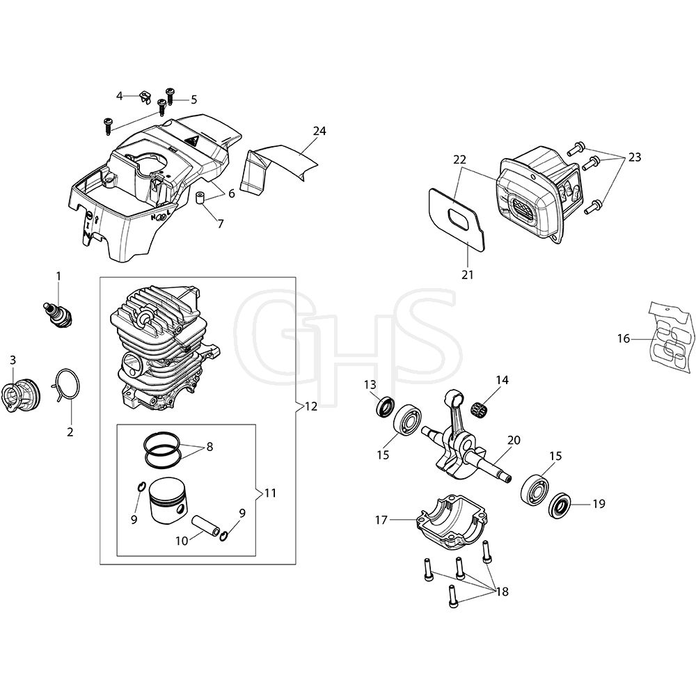 GS 371 - Oleo-Mac Chainsaw Engine Diagram | GHS