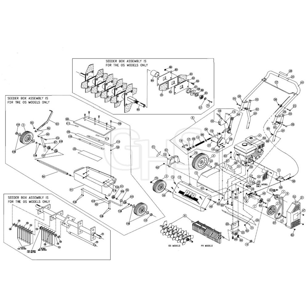 Billy Goat OS550 - Overseeders & Power Rakes Seeder Box Diagram | GHS