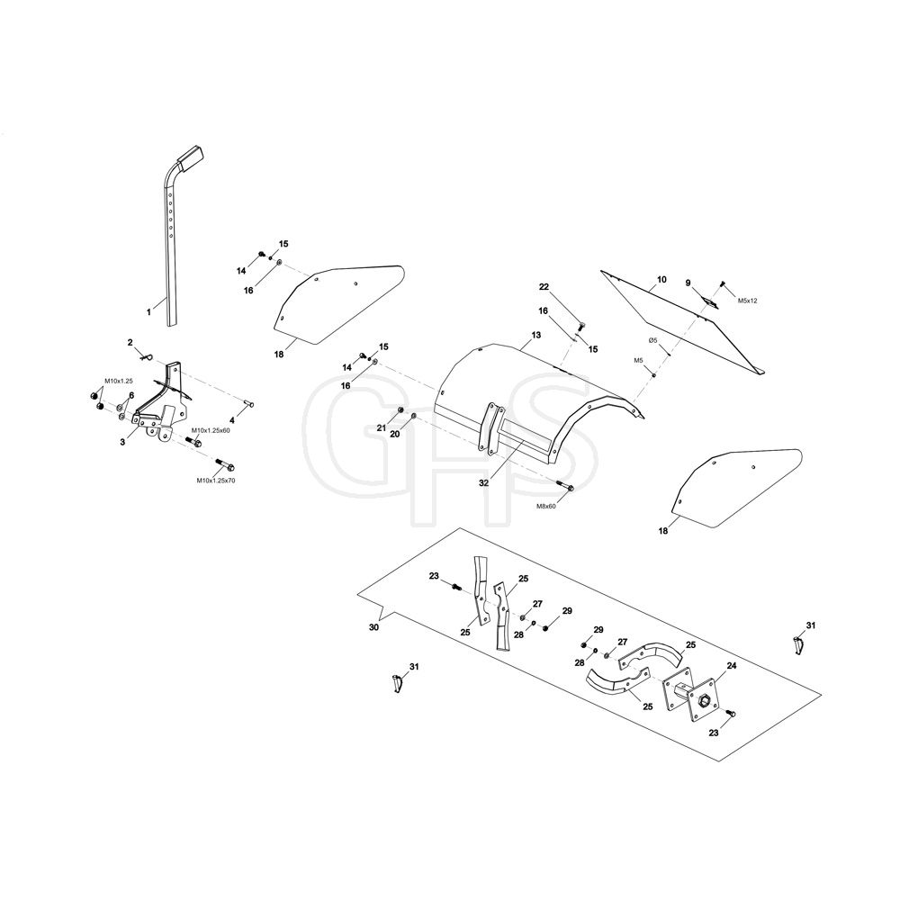 RC 350 - Oleo-Mac Rotary Cultivator Tiller with bonnet Diagram | GHS