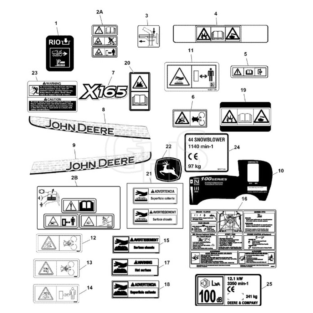 John Deere X165 - PC10451 - Labels - ST247190 | GHS