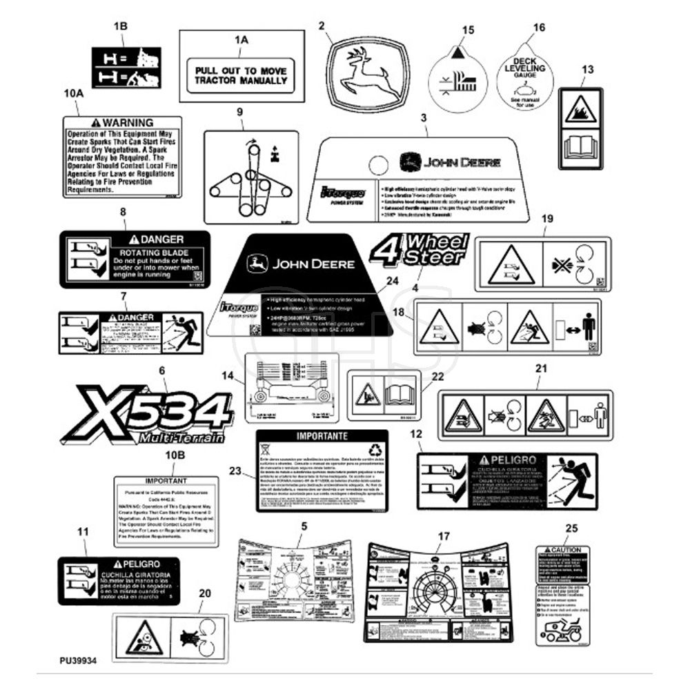 John Deere X534 - PC9526 - Labels - ST542113 | GHS